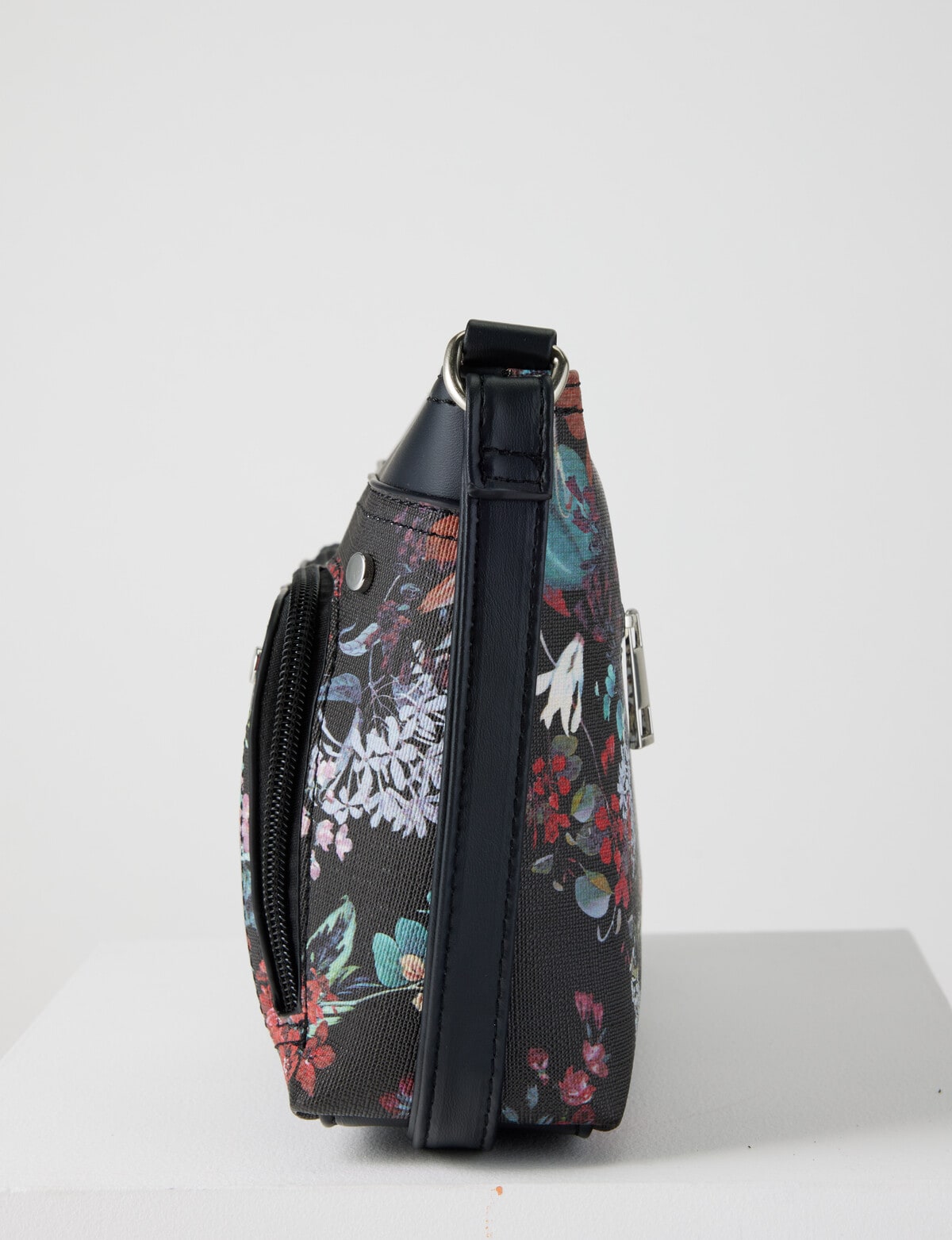 Pronta Moda Dark Floral Printed Crossbody Bag, Black - Handbags