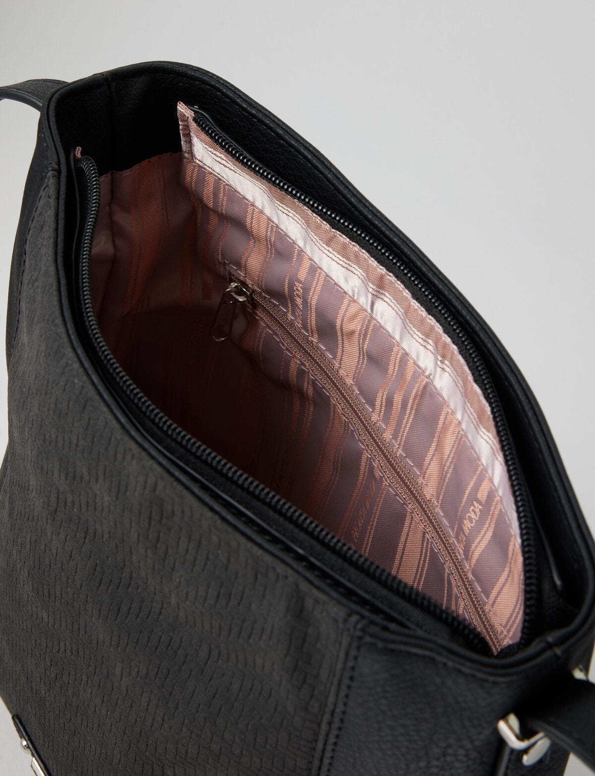 Pronta Moda Textured Front Shopper Bag, Black - Handbags