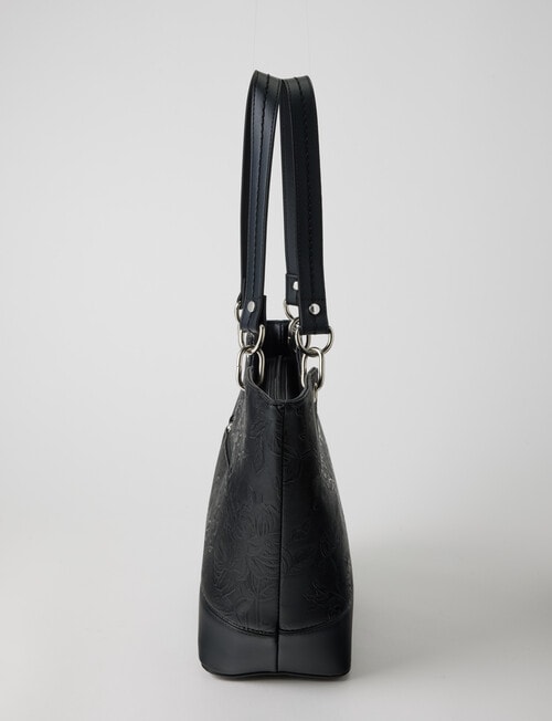 Pronta Moda Floral Embossed Tote Bag, Black - Handbags