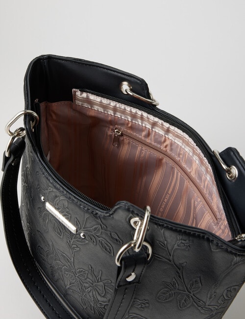 Pronta Moda Floral Embossed Tote Bag, Black - Handbags