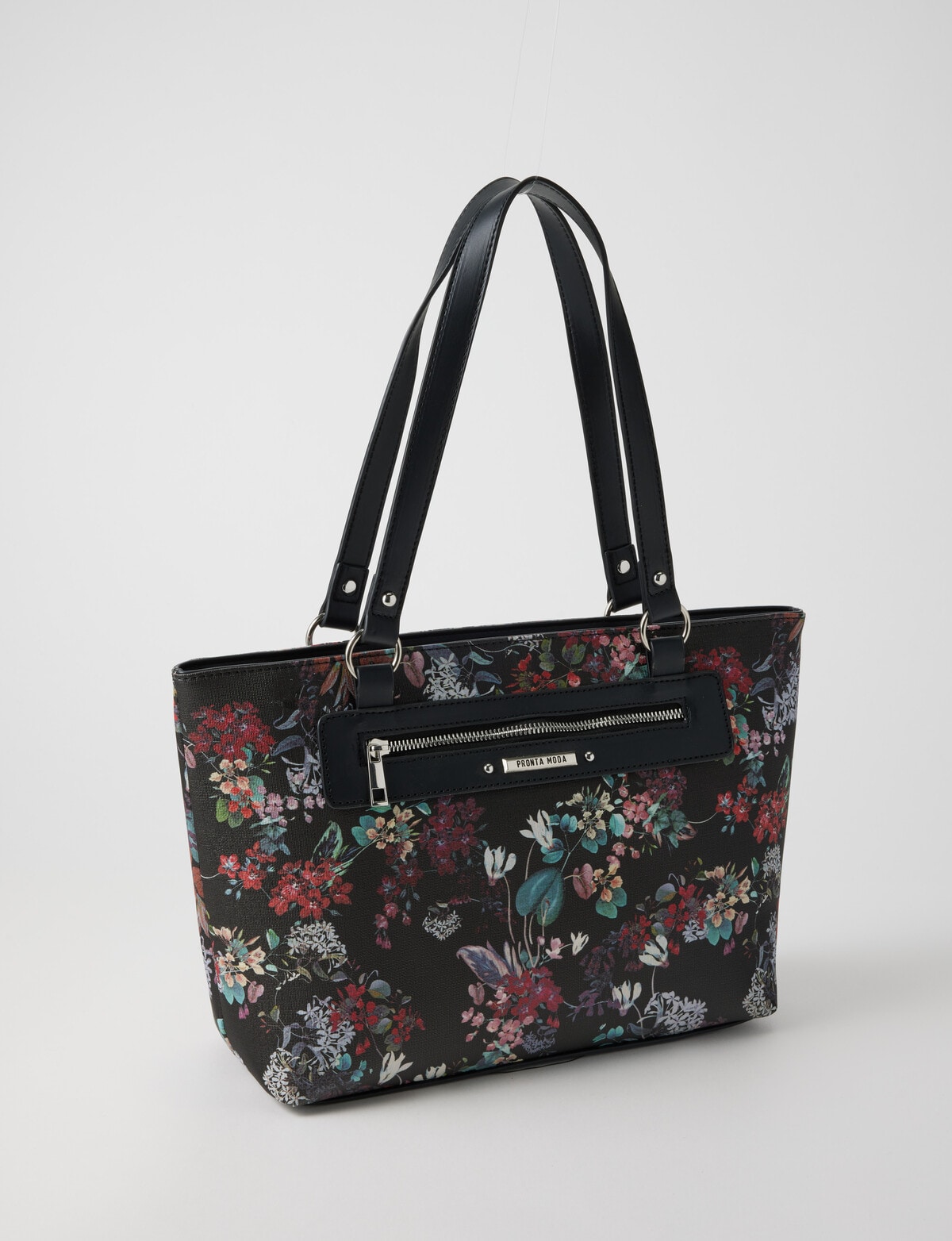 Pronta Moda Printed Tote Bag, Dark Floral - Handbags