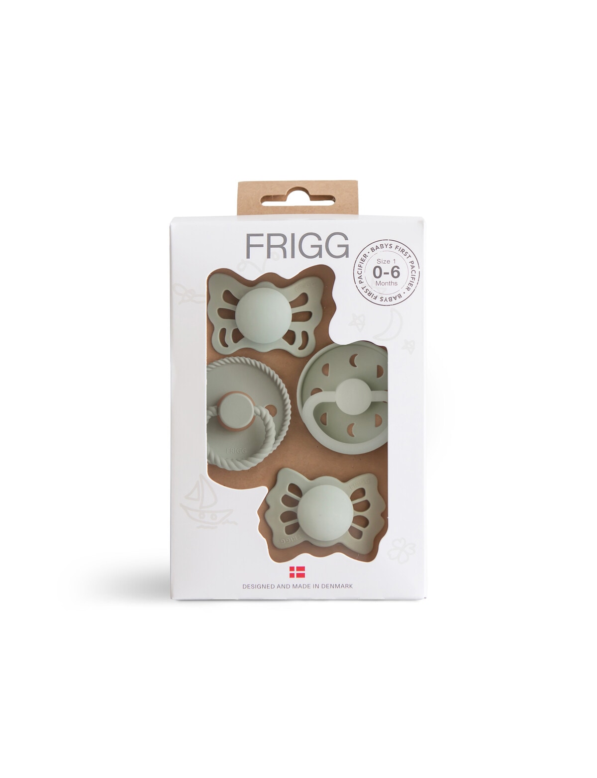 FRIGG Baby's First Pacifier, 4-Pack, MoonSage - Feeding