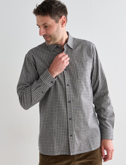 Chisel Mini Check Long Sleeve Shirt, Khaki - Mens Clearance