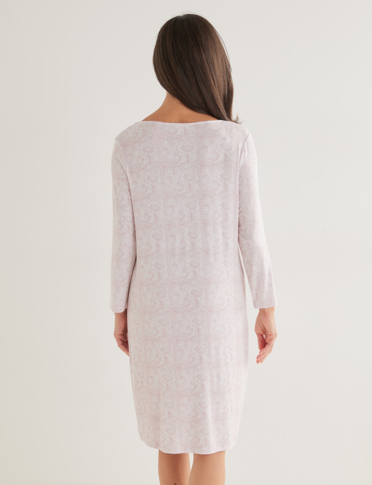 Ruby & Bloom V-Neck Lace Detail Nightie, Pink Lace Print - Nighties
