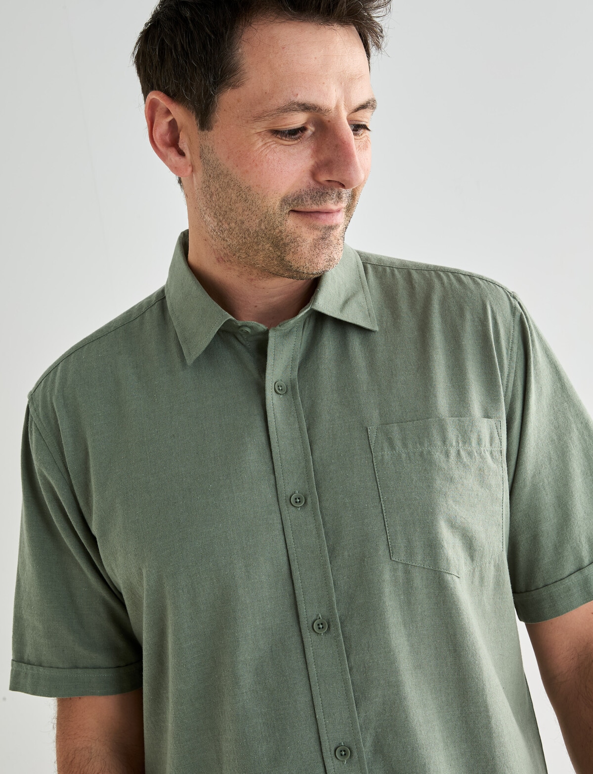 Chisel Linen Blend Short Sleeve Shirt, Sage - Casual Shirts