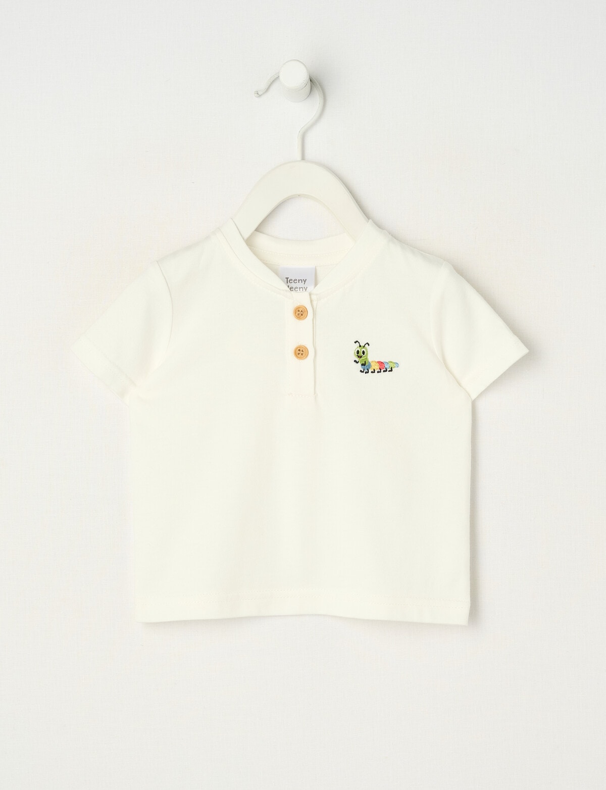 Teeny Weeny Play Time Short Sleeve Henley Tee, White - Tops