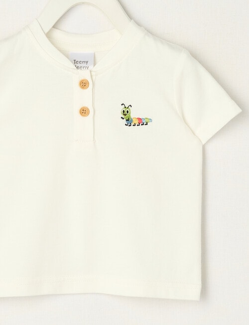 Teeny Weeny Play Time Short Sleeve Henley Tee, White - Tops