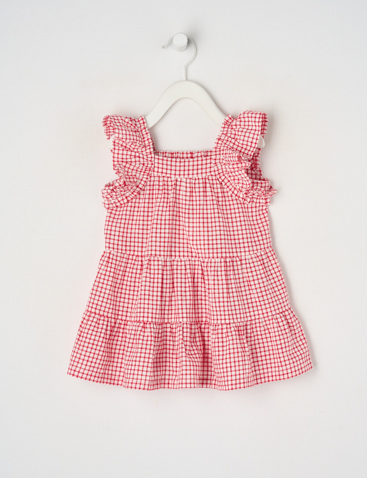Teeny Weeny Linen-Blend Check Dress, Red - Childrens Clearance