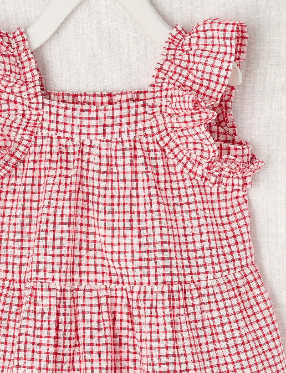 Teeny Weeny Linen-Blend Check Dress, Red - Childrens Clearance
