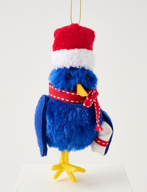 Christmas Shop Fabric Ornament, Pukeko with Present - Tree Decorations