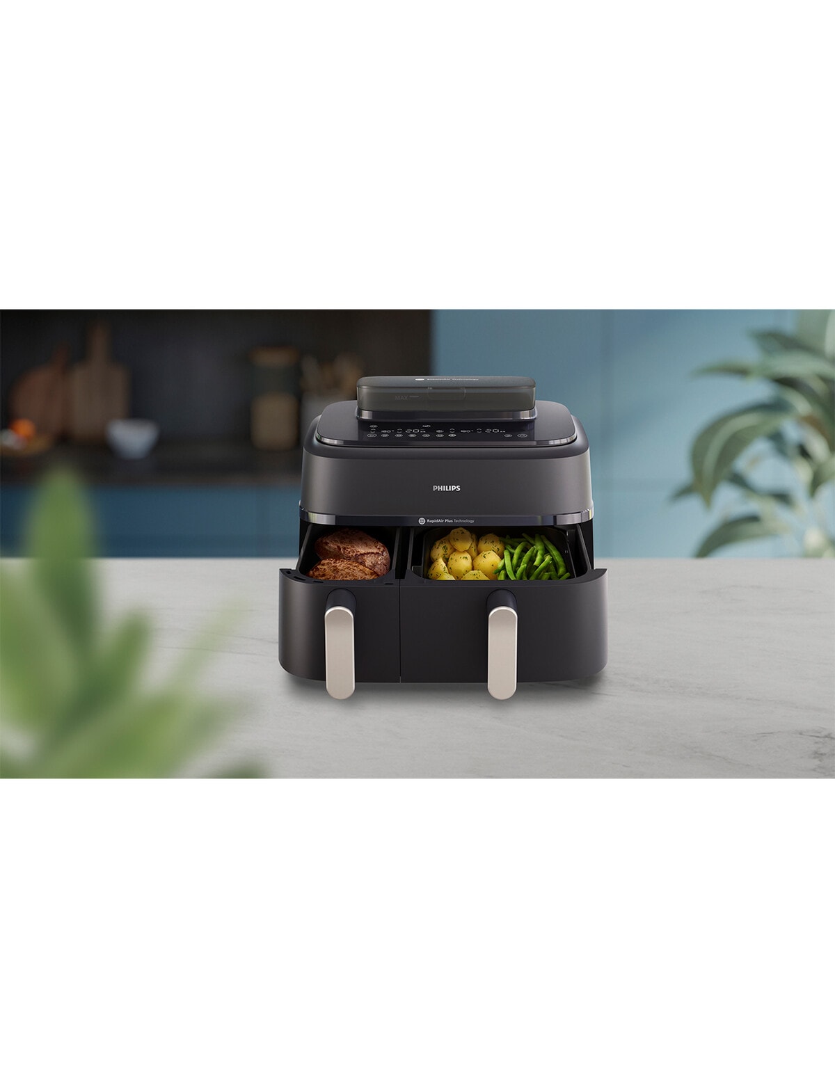 Philips Dual Basket with Steam XXL Air Fryer, Black, NA551/00 - Air Fryers