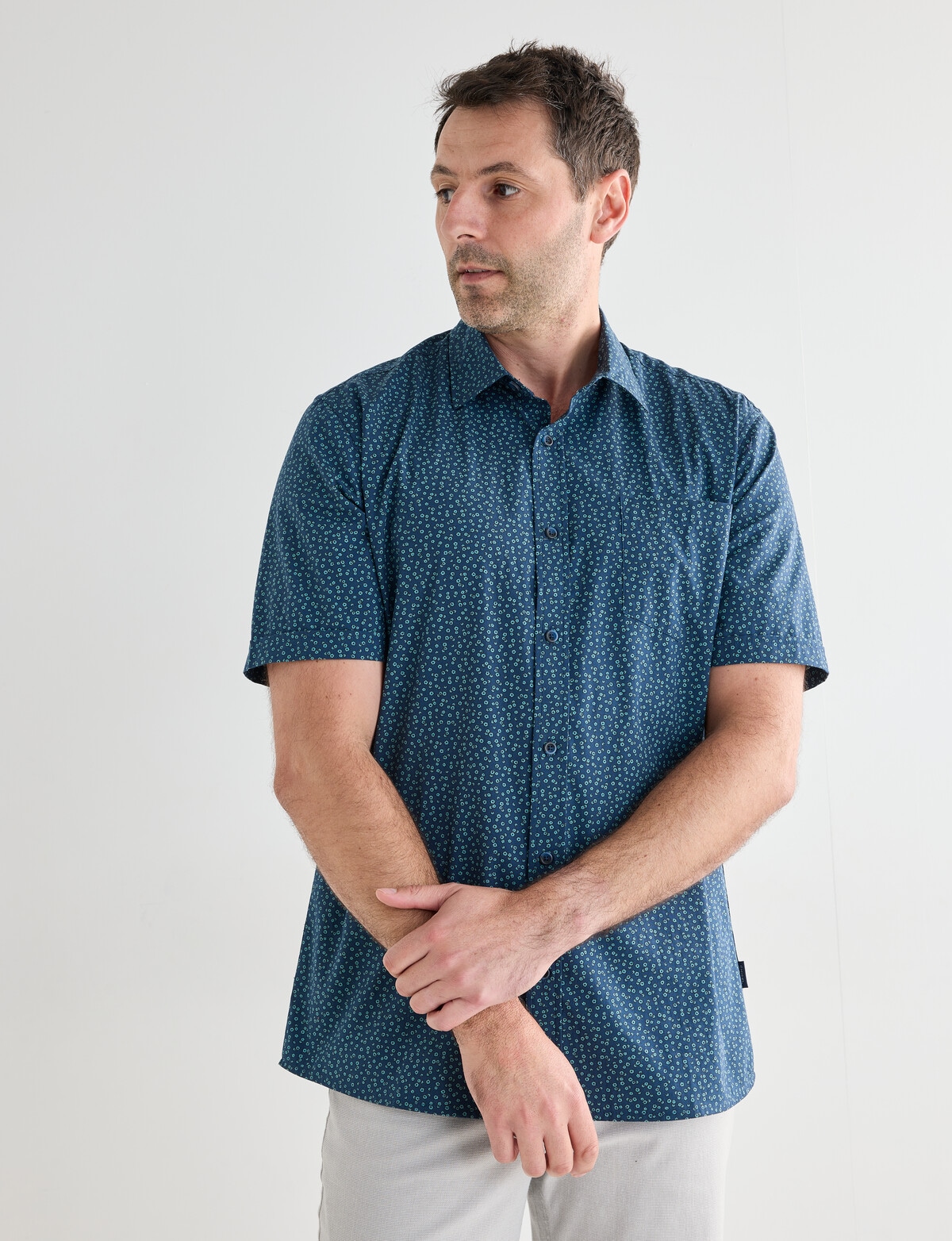 Chisel Ditsy Short Sleeve Shirt, Blue - Casual Shirts
