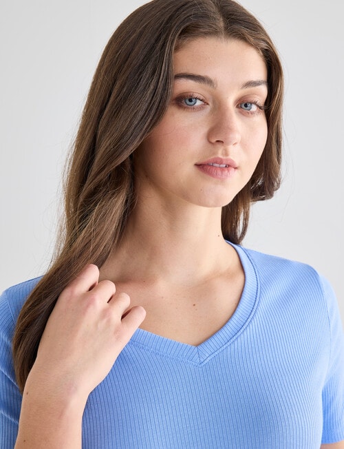 Zest Sleep V-Neck Rib Tee, Blue - Pyjamas
