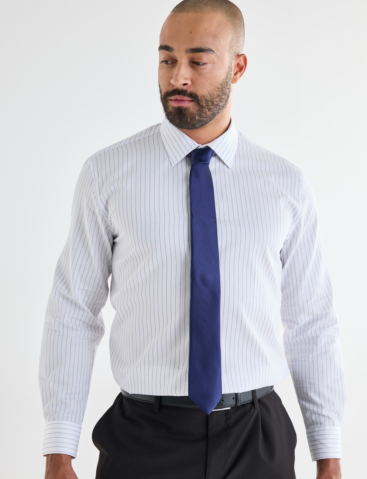 Laidlaw + Leeds Shadow Stripe Long Sleeve Shirt, White - Formal Shirts