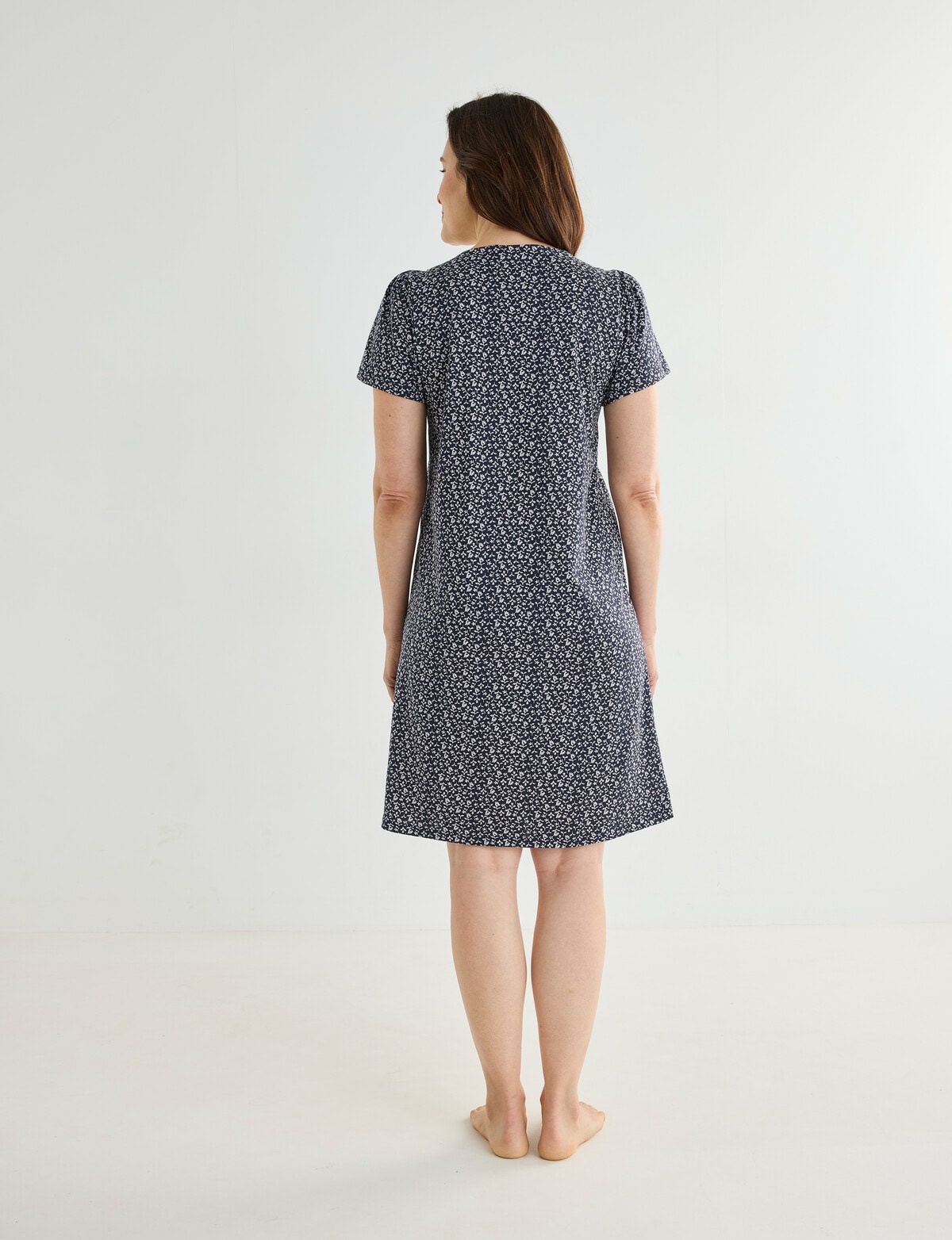 Ruby & Bloom Print V-Neck Nightie, Navy, 10-26 - Nighties