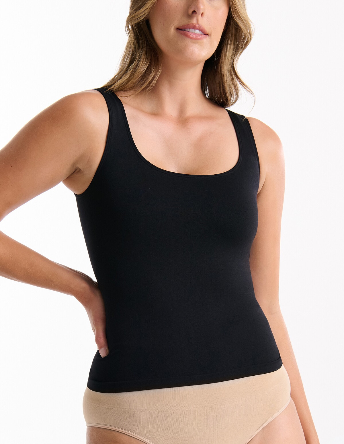 Ambra Seamless Smoothies Reversible Shelf Bra Tank Top, Black - Shapewear