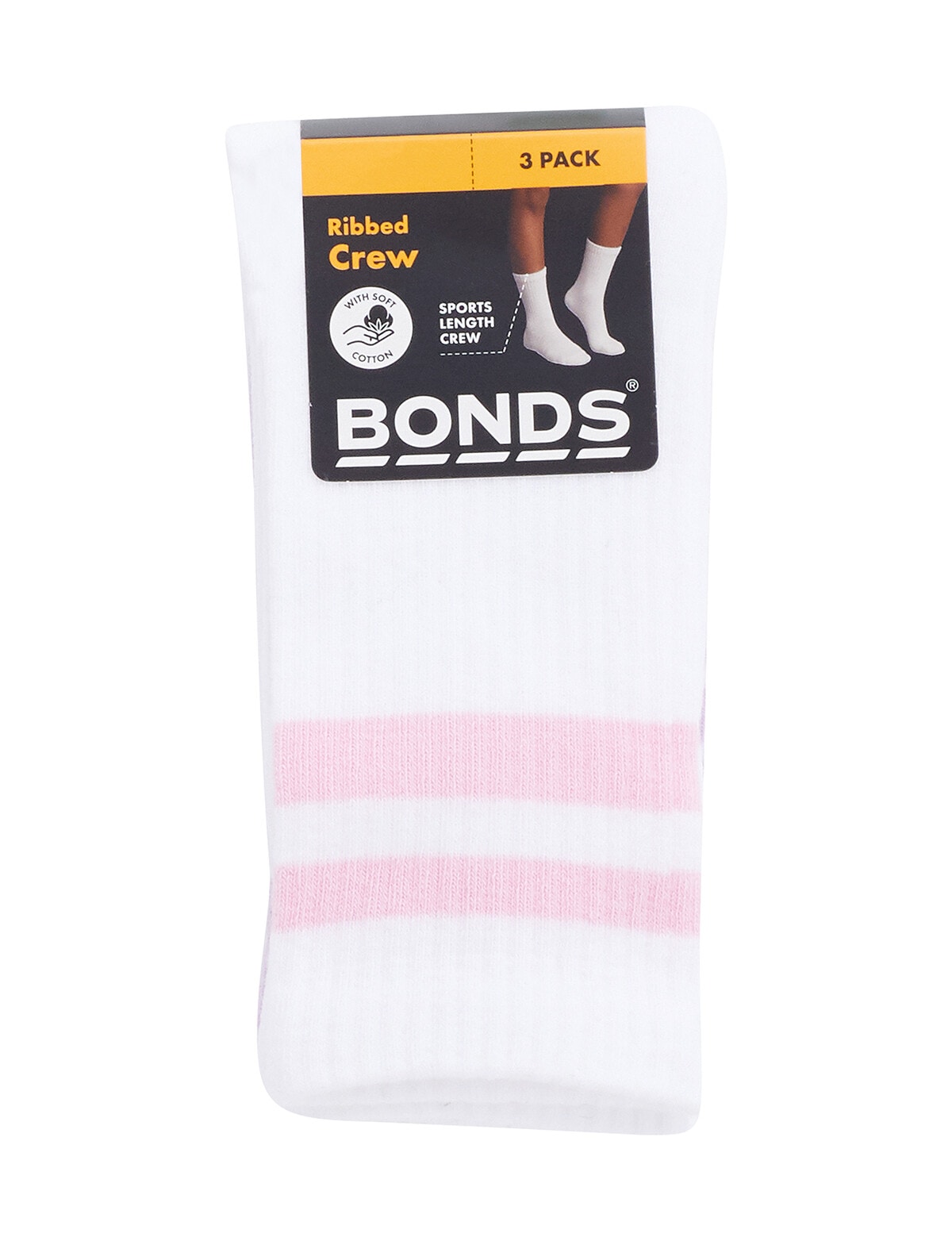 Bonds Fashion Crew 3 Pack Socks, White, Lavender Lane & White - Hosiery ...