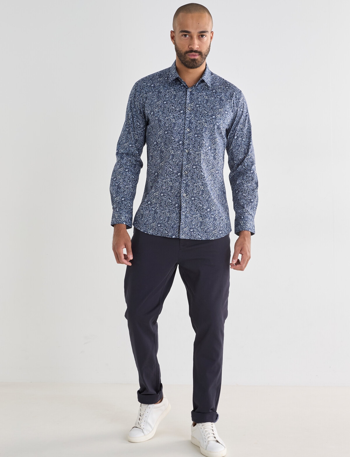 Laidlaw + Leeds Floral Text All Over Print, Navy - Casual Shirts