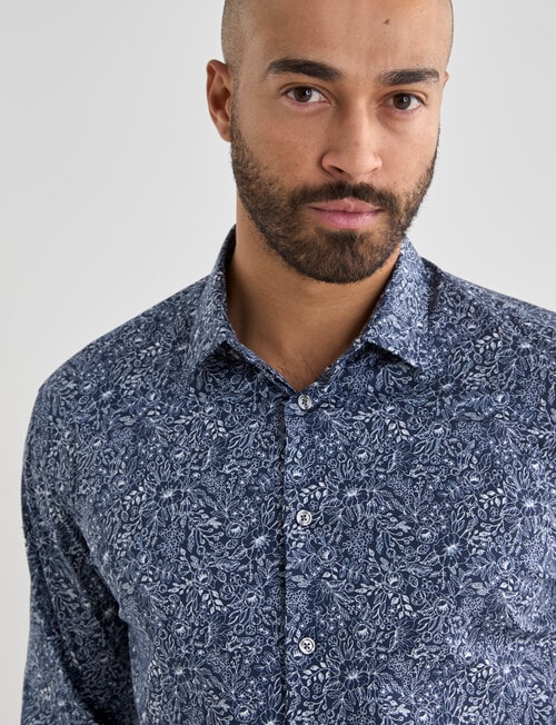 Laidlaw + Leeds Floral Text All Over Print, Navy - Casual Shirts