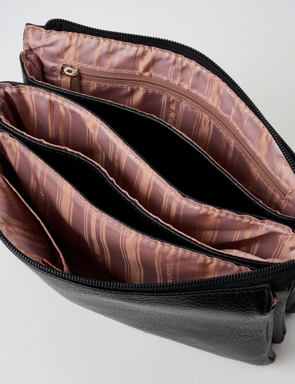 Pronta Moda 3 Compartment Crossbody Bag, Black - Handbags