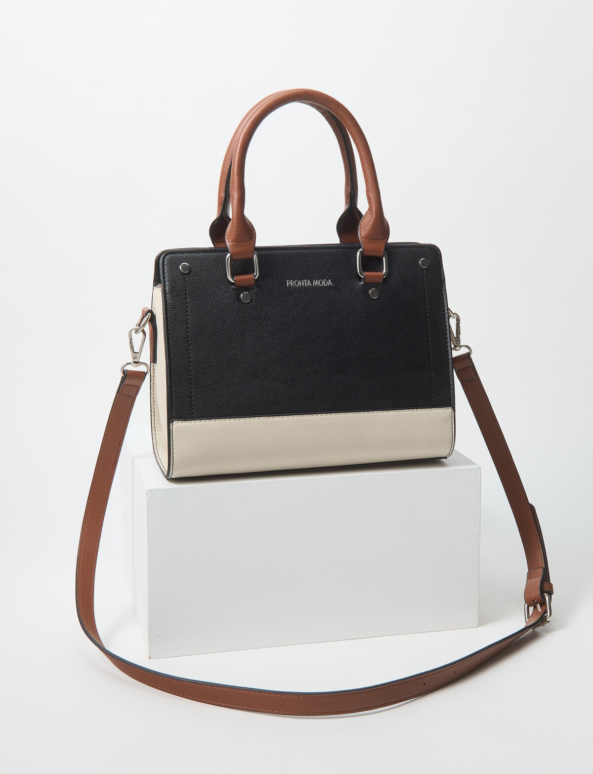 Pronta Moda Multi Colour Shopper Bag, Black - Handbags