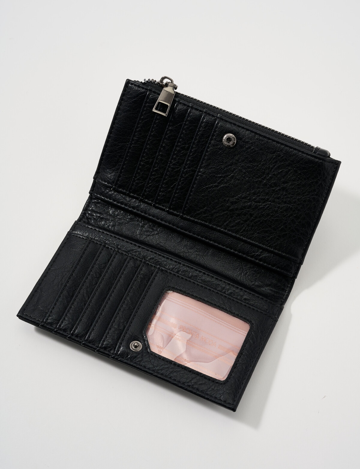 Pronta Moda Saddle Stitch Detail Wallet, Black - Wallets