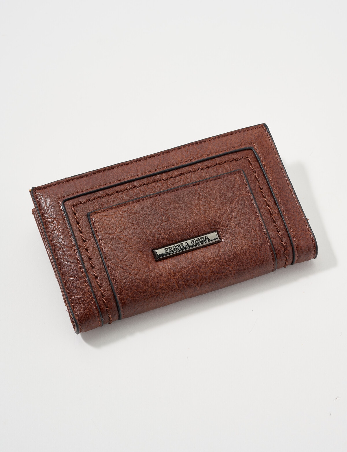 Pronta Moda Saddle Stitch Detail Wallet, Brown - Wallets