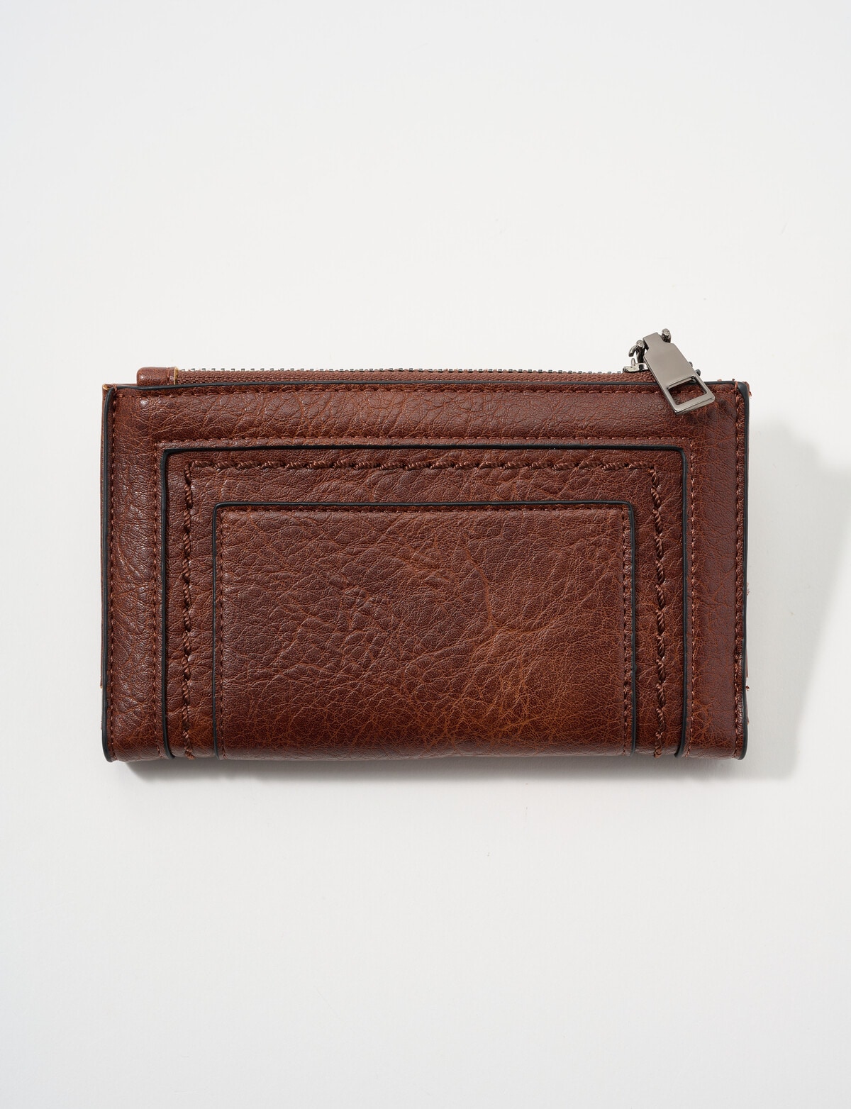 Pronta Moda Saddle Stitch Detail Wallet, Brown - Wallets