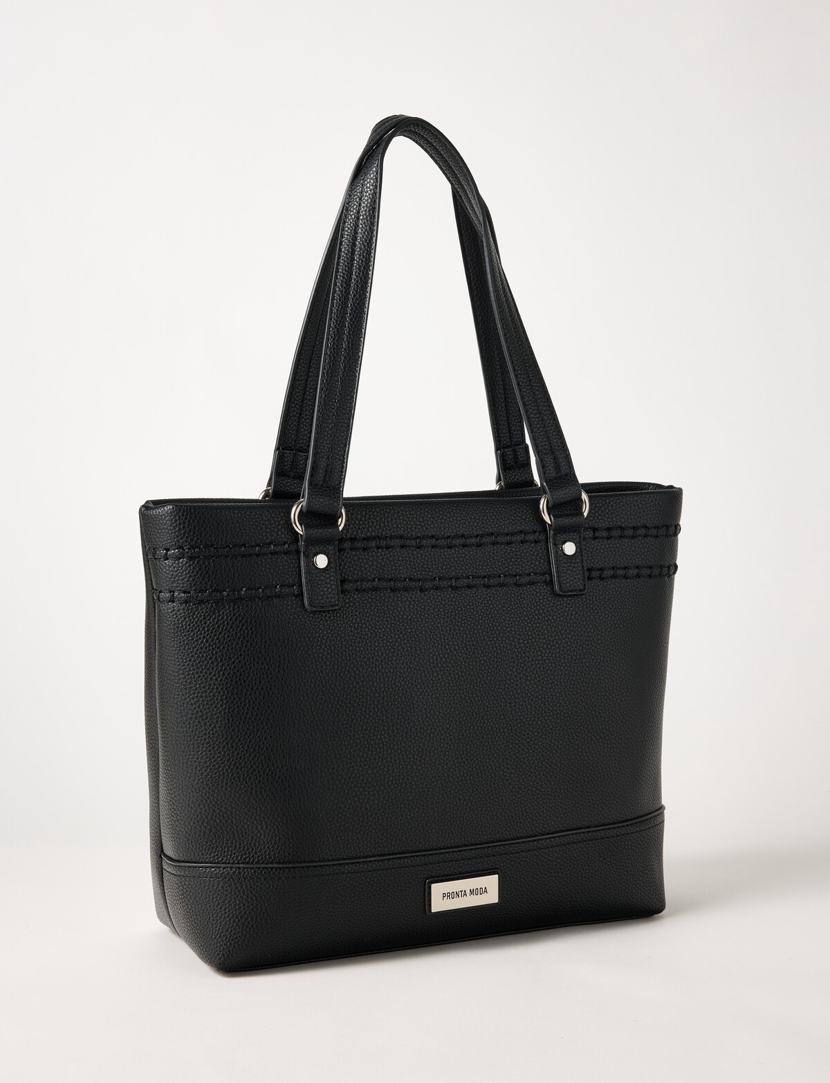 Pronta Moda Stitch Detail Tote Bag, Black - Handbags