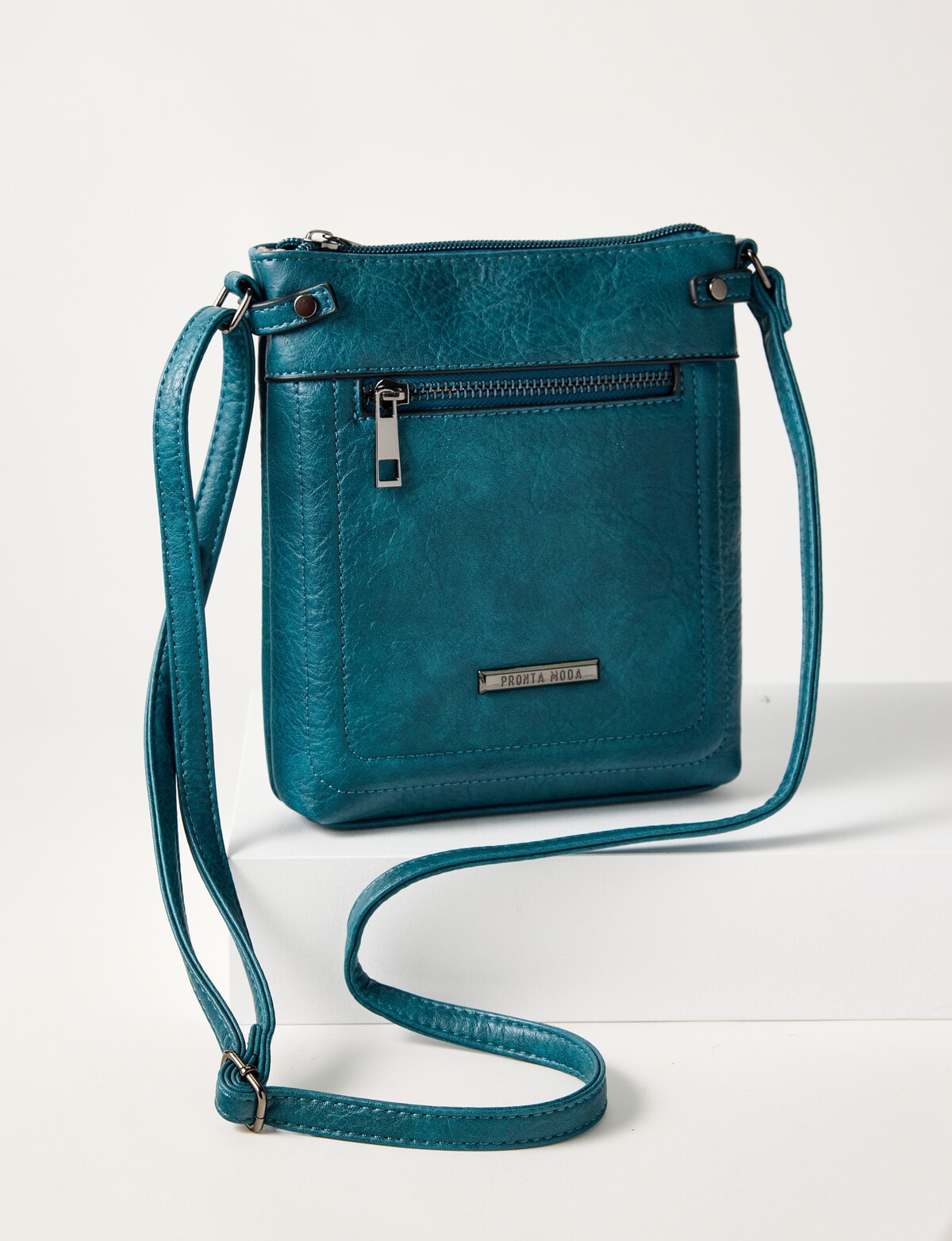Pronta Moda Rivet Detail Small Crossbody Bag, Blue - Handbags