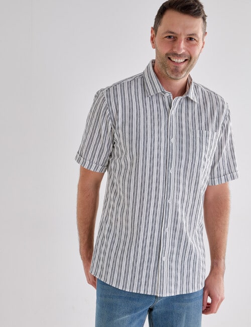 Chisel Stripe Textured Short Sleeve Shirt, White - Casual Shirts