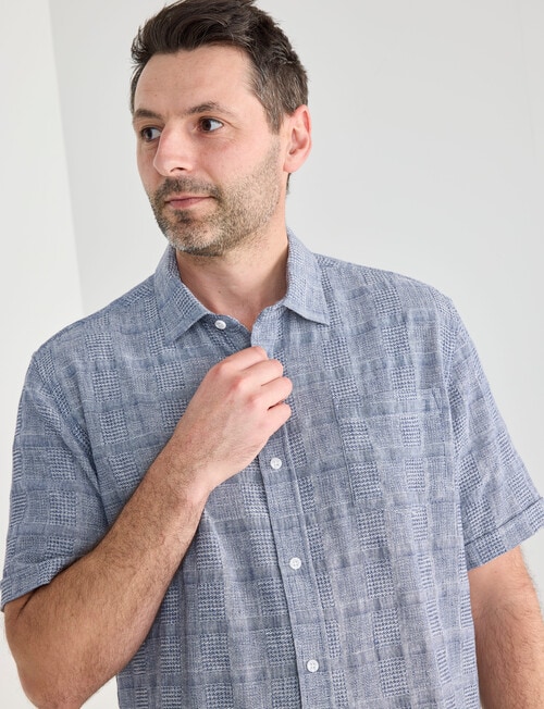 Chisel Short Sleeve Texture Grid Shirt, Blue - Casual Shirts