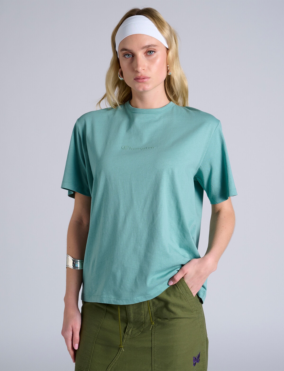 Champion Tonal Script Short Sleeve Tee, Beach Bungalow - Activewear