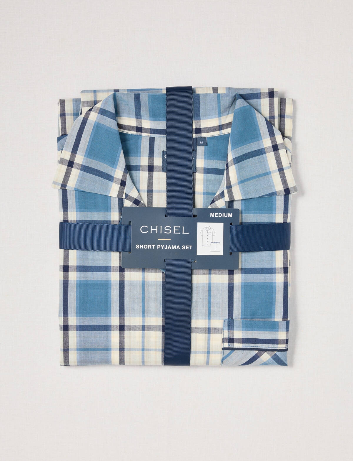 Chisel Woven Check Short PJ Set, Blue & Sand - Sleepwear