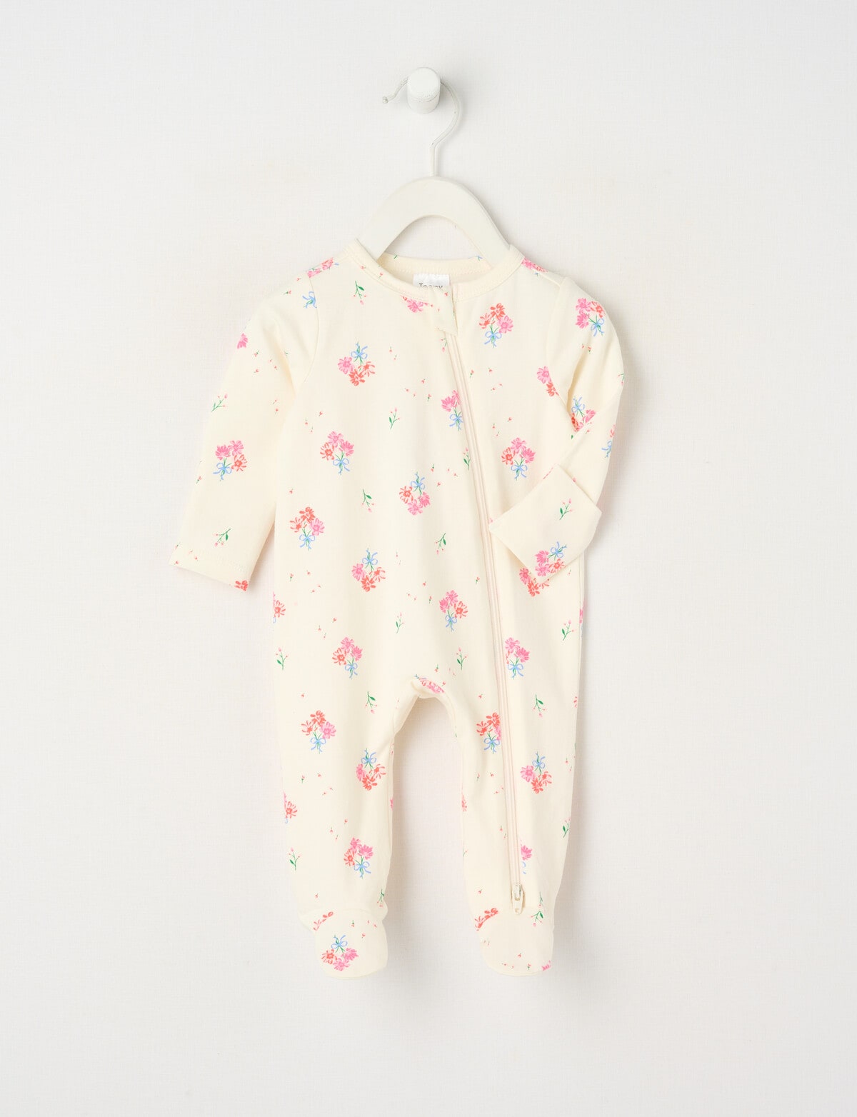 Teeny Weeny Sleep Stretch Cotton Floral Sleepsuit, Cream & Pink - Sleepwear