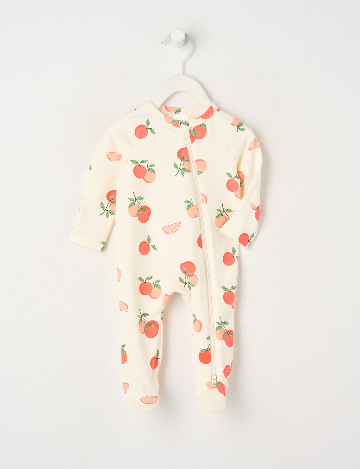 Teeny Weeny Sleep Stretch Cotton Oranges Sleepsuit, Cream & Orange ...