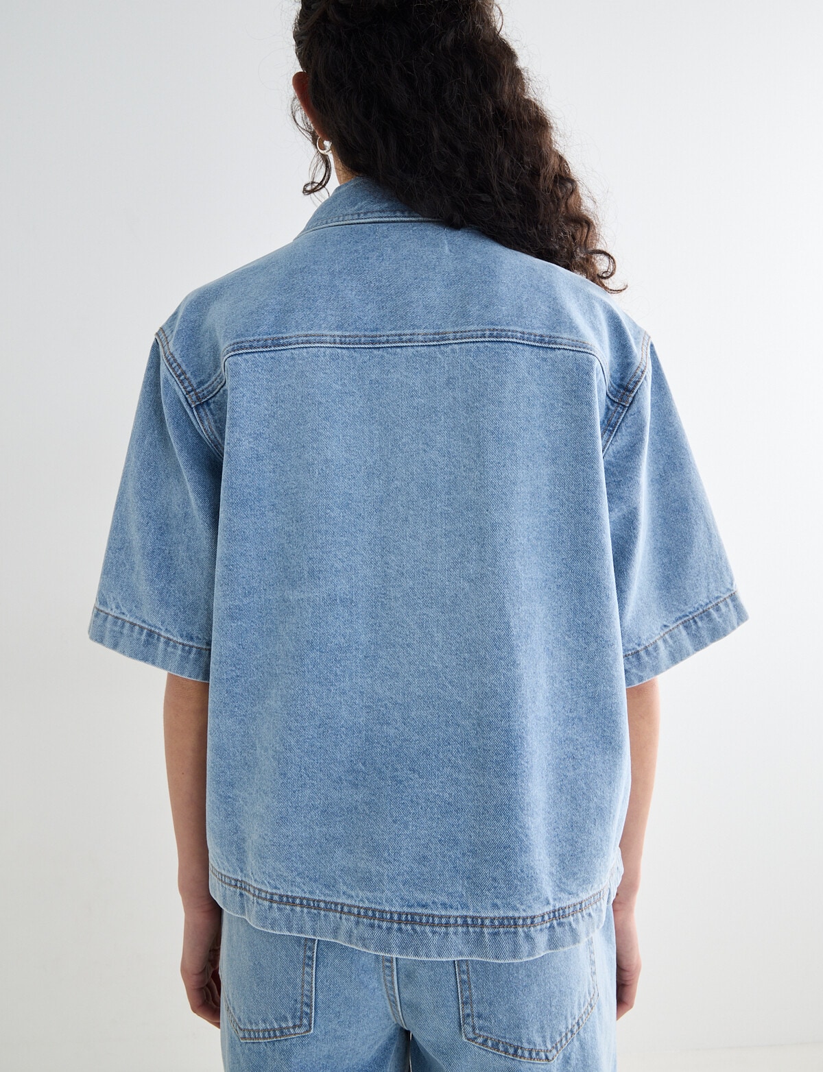 Denim Republic Short Sleeve Overshirt, Light Wash - Tops
