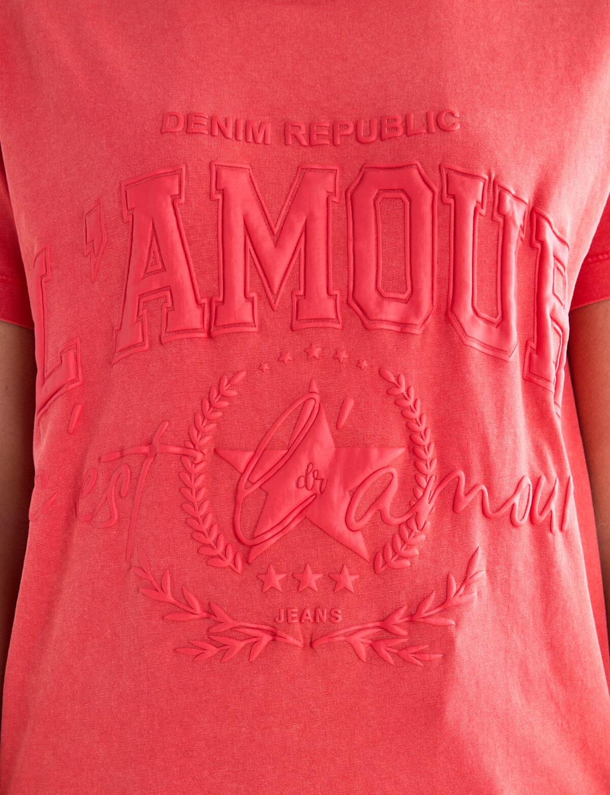 Denim Republic Short Sleeve Puff Tee, Vintage Red - Tops