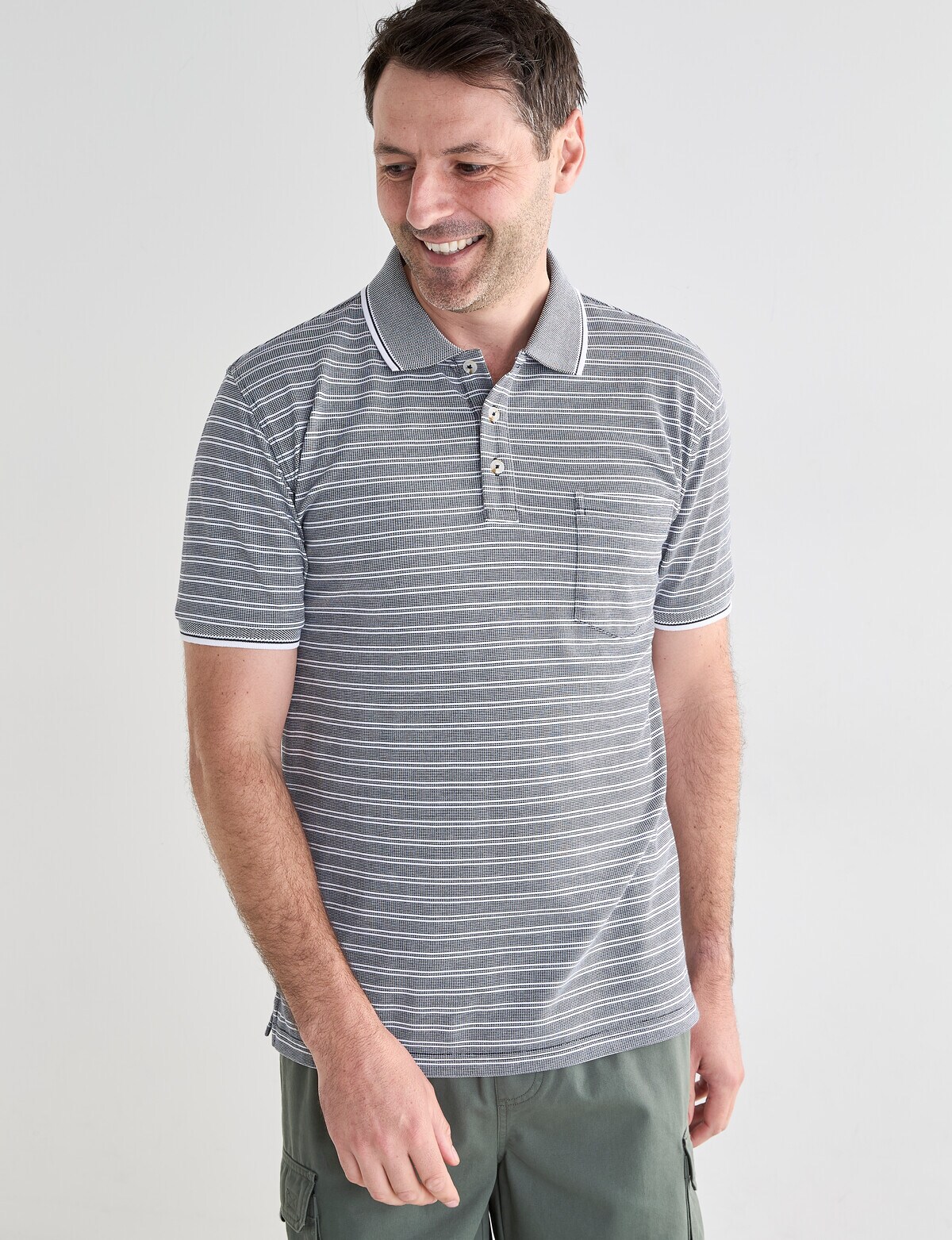 Chisel 2 Colour Stripe Short Sleeve Polo Shirt, Navy - T-shirts ...