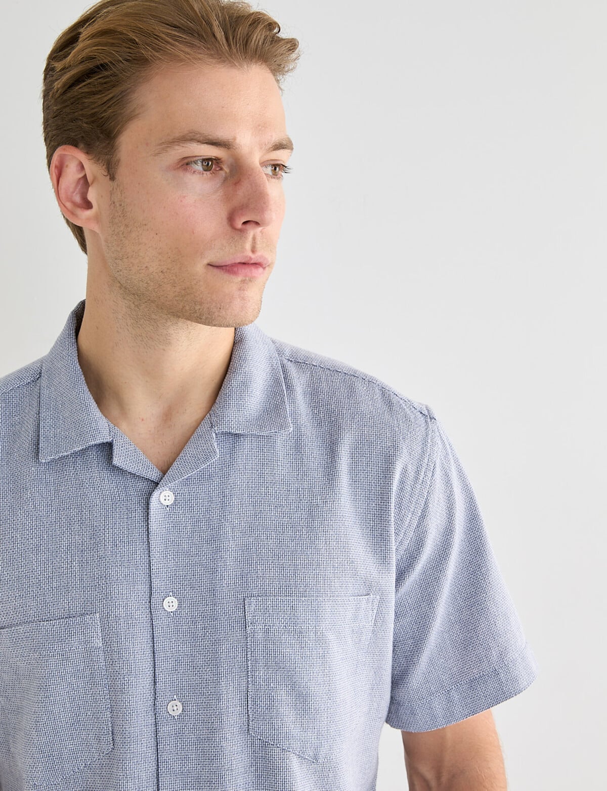 Laidlaw + Leeds Open Weave Short Sleeve Shirt, Light Blue - Mens Clearance