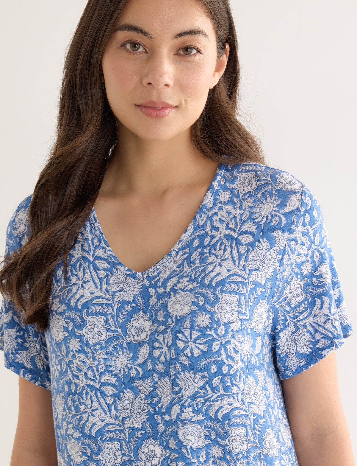 Whistle Sleep Printed T-shirt Nightie, Indigo, 8-22 - Nighties