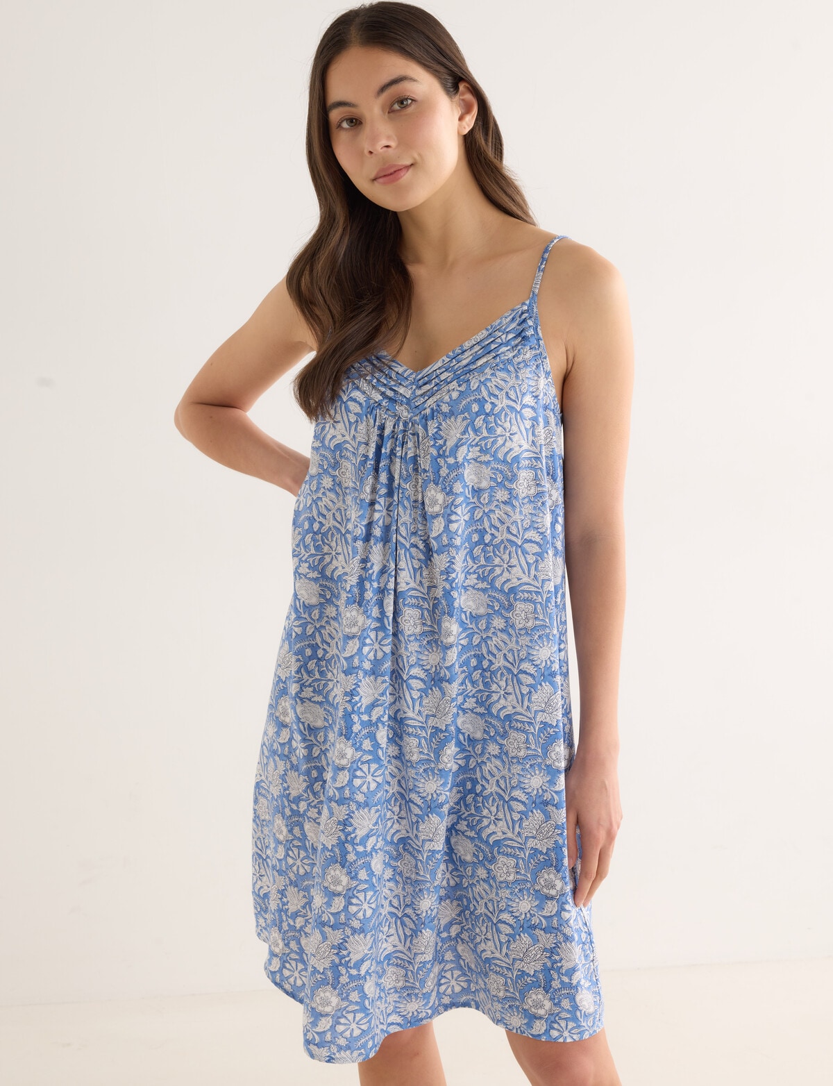 Whistle Sleep Print Strappy Nightie, Indigo, 8-22 - Nighties