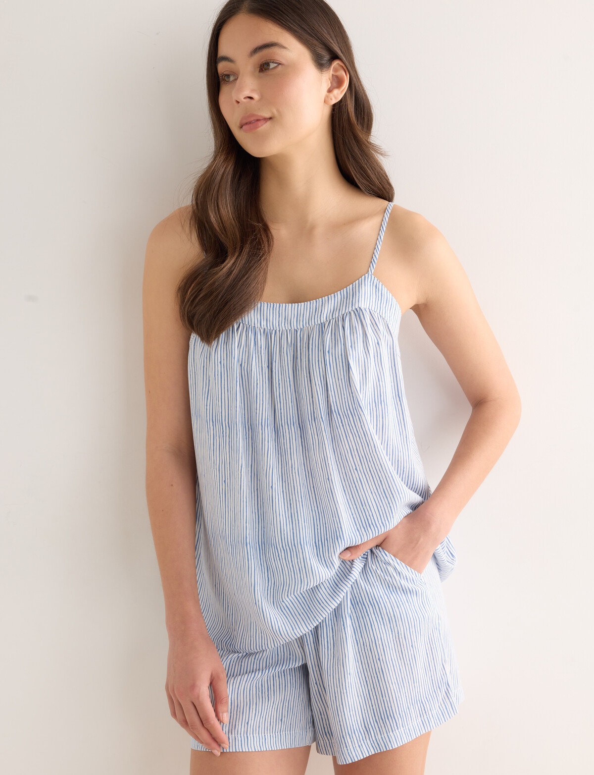 Whistle Sleep Stripe Crane Short PJ Set, Indigo - Pyjamas