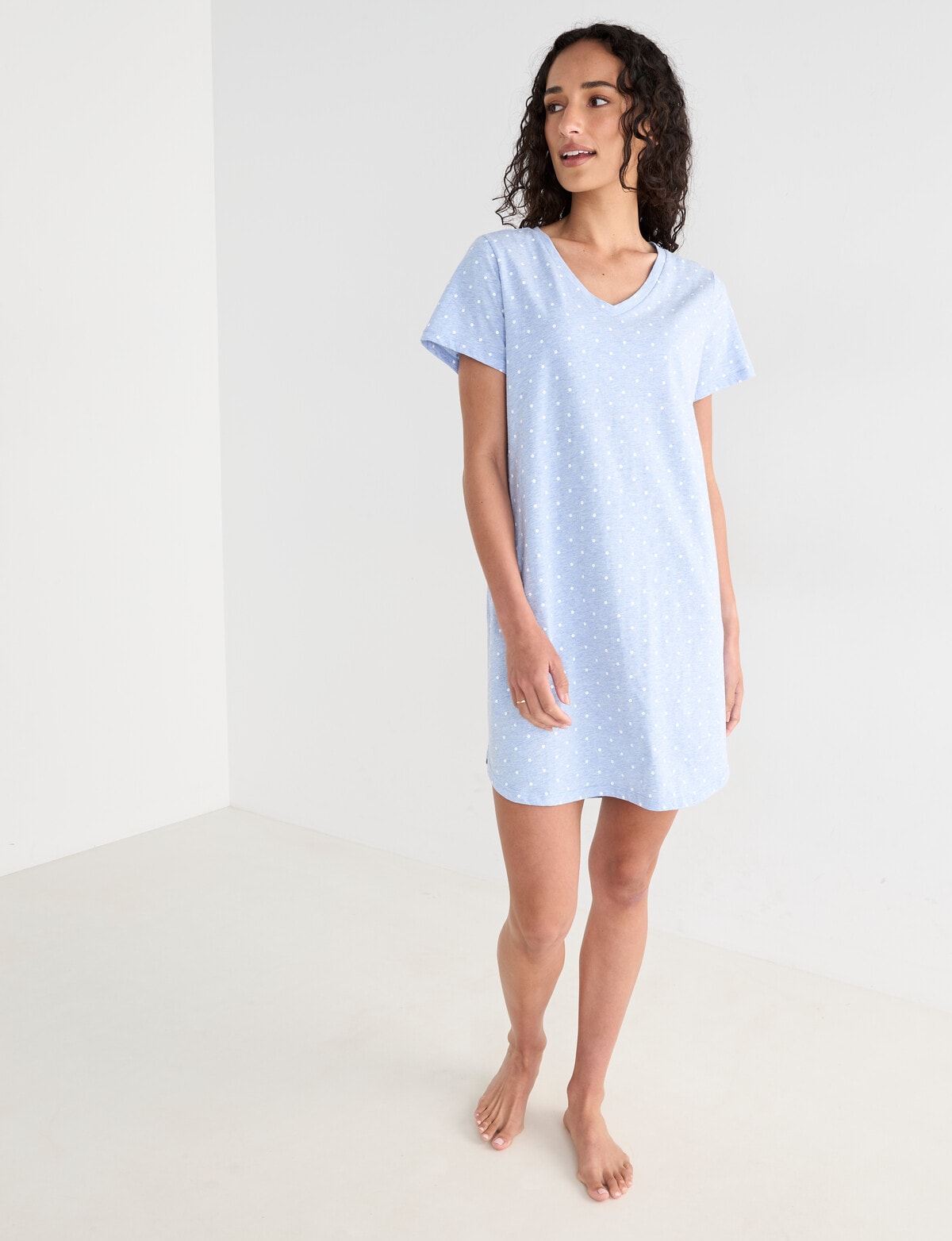 Zest Sleep Spot T-Shirt Nightie, Blue Marle - Nighties