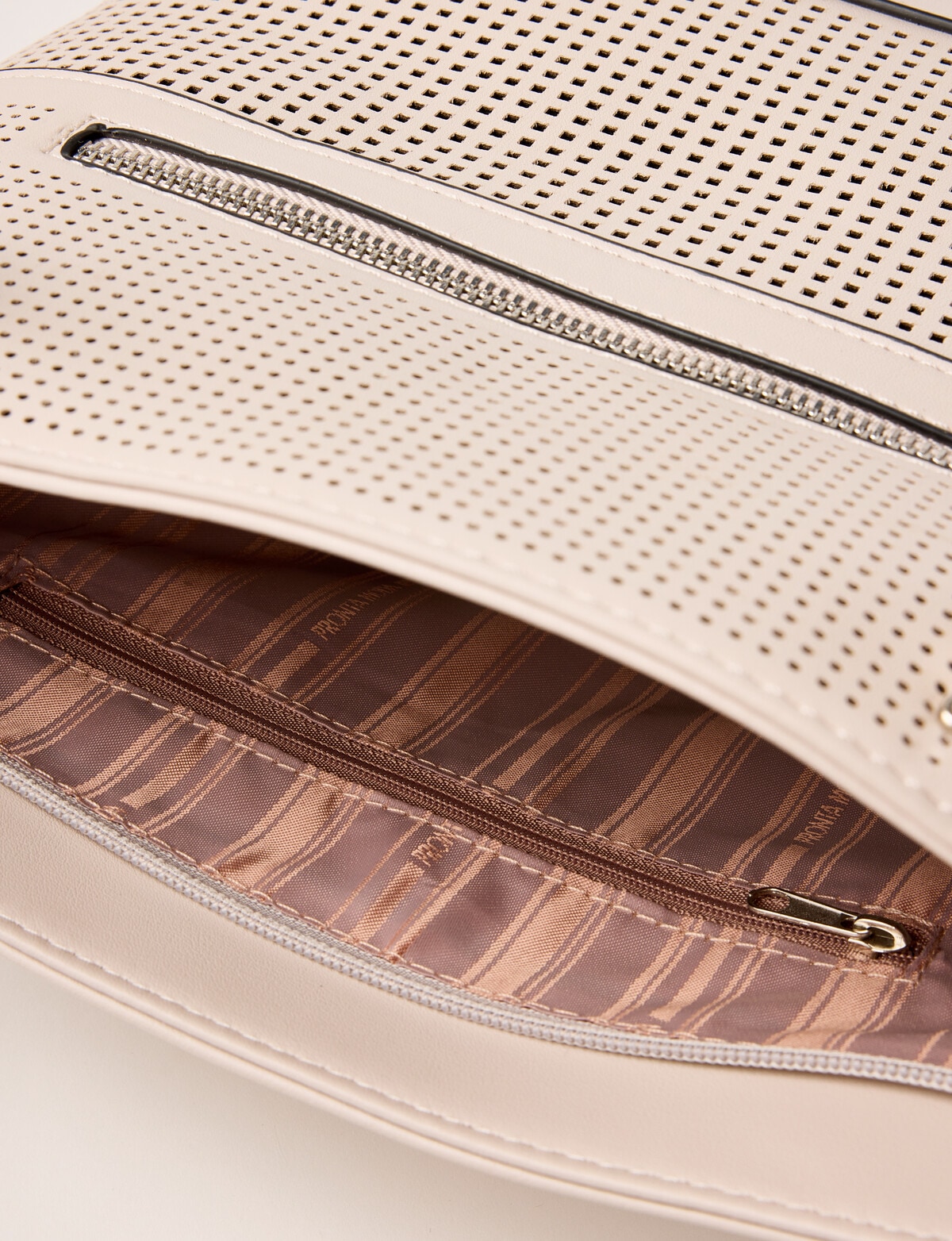 Pronta Moda Laser Cut Tote Bag, Beige - Handbags
