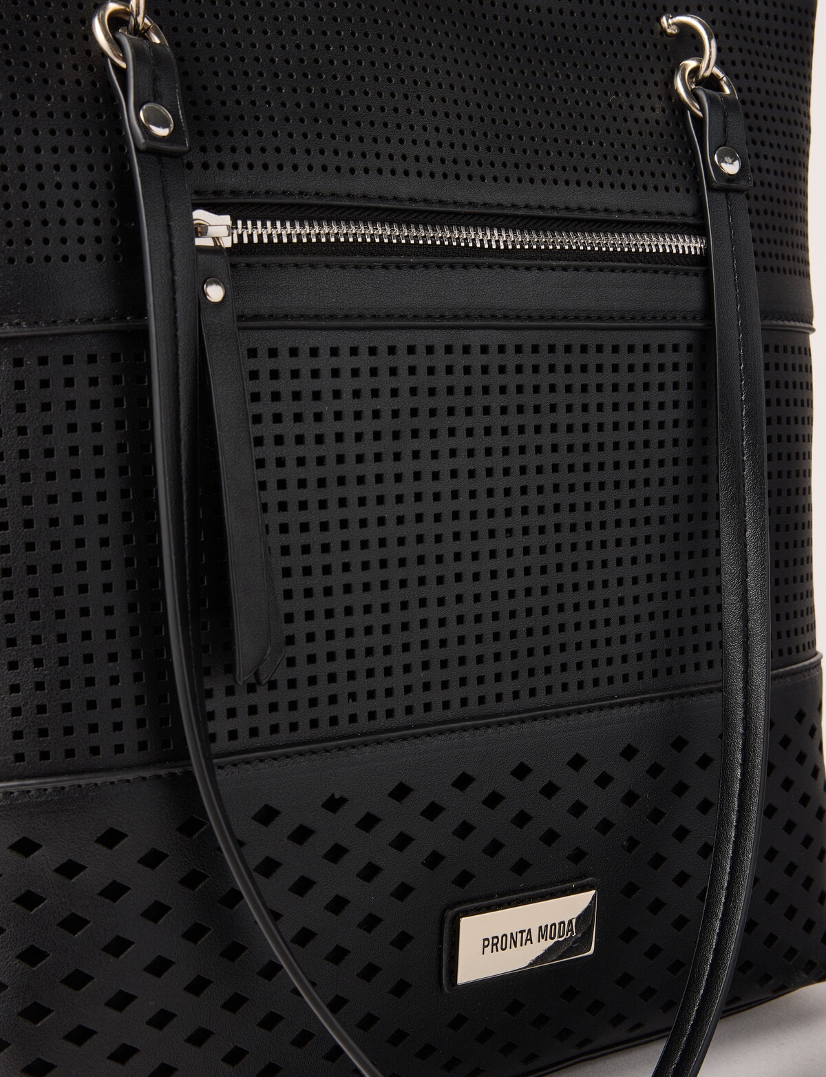 Pronta Moda Laser Cut Tote Bag, Black - Handbags