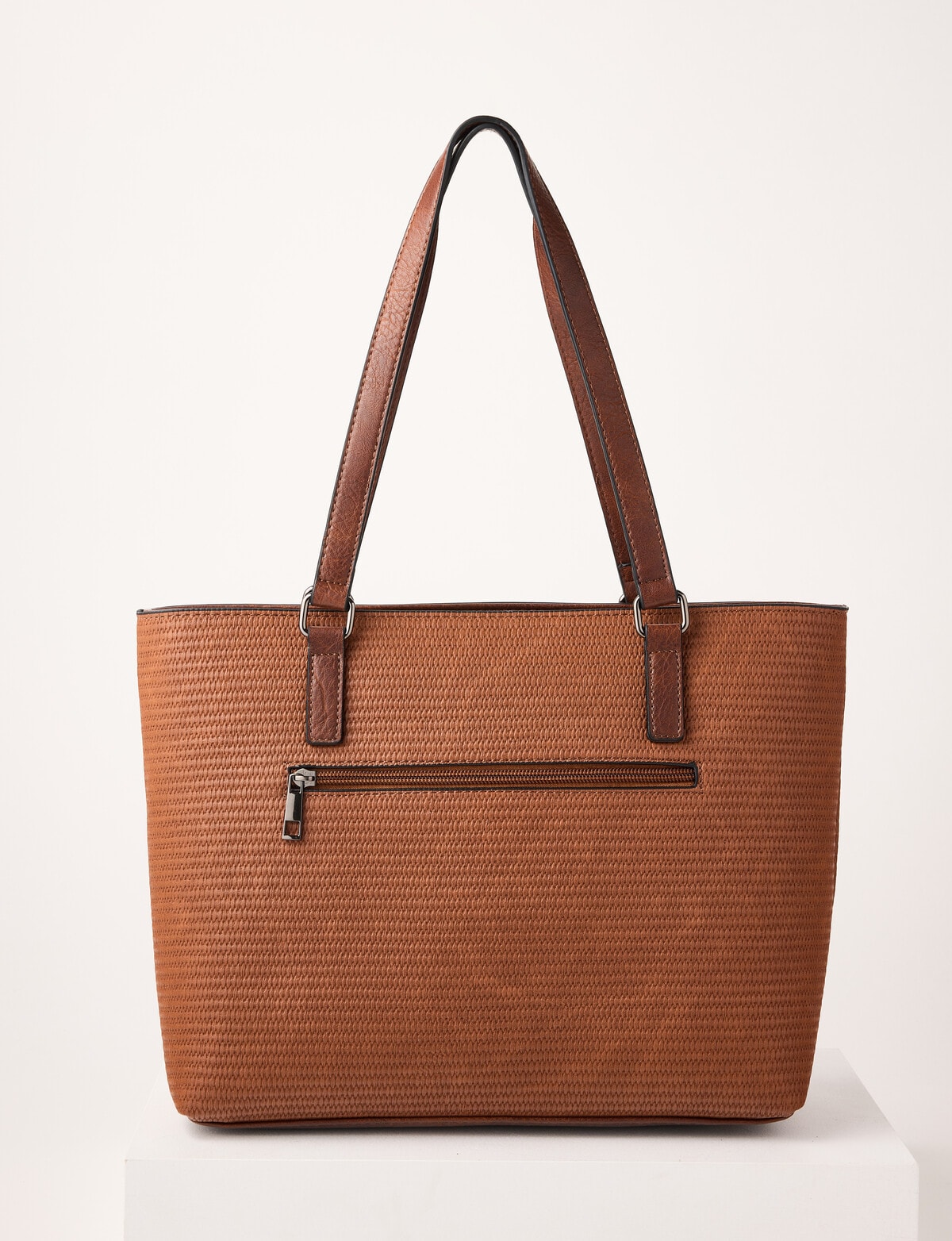 Pronta Moda Faux Straw Tote Bag, Tan & Brown - Handbags