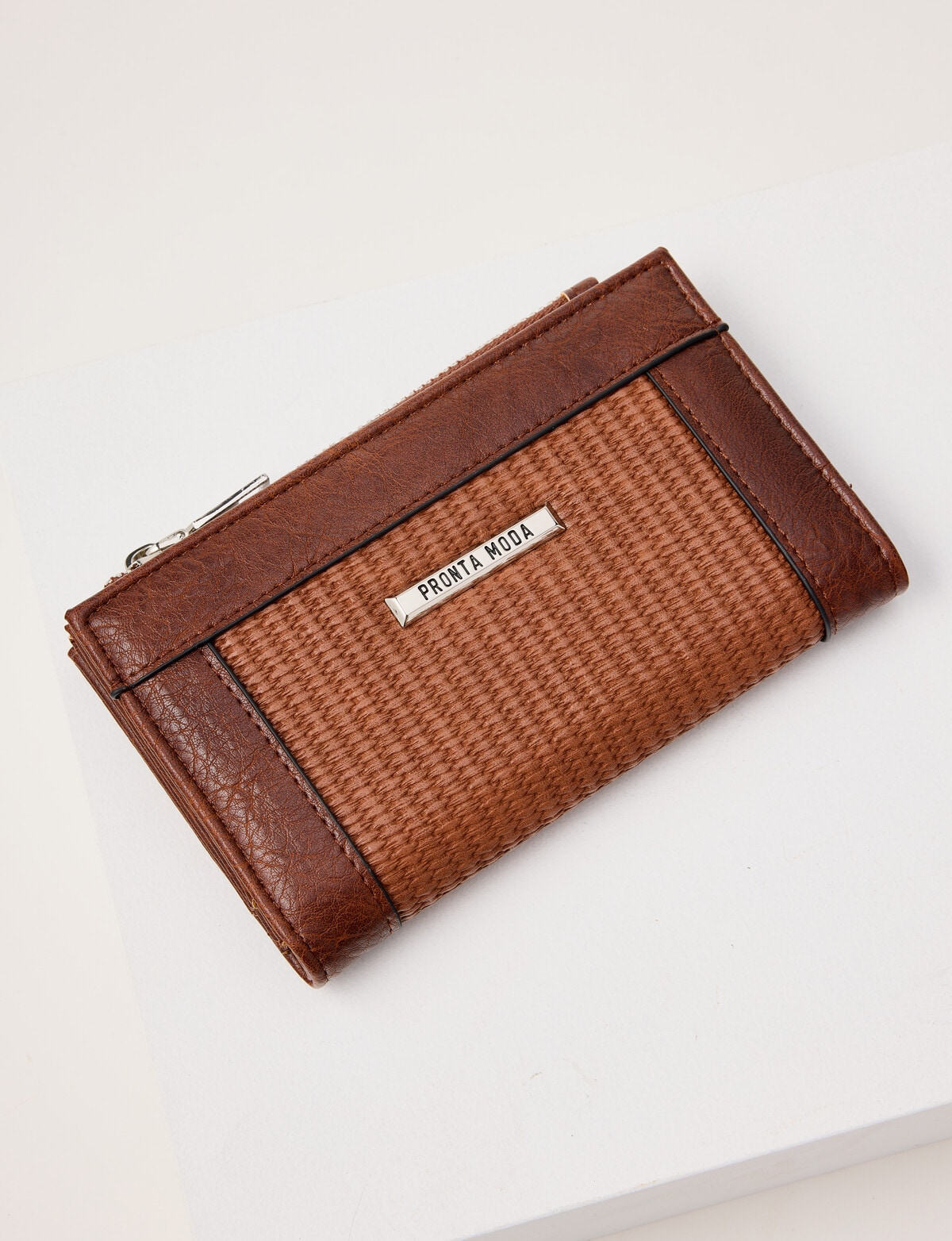 Pronta Moda Faux Straw Med Wallet, Tan & Brown - Wallets