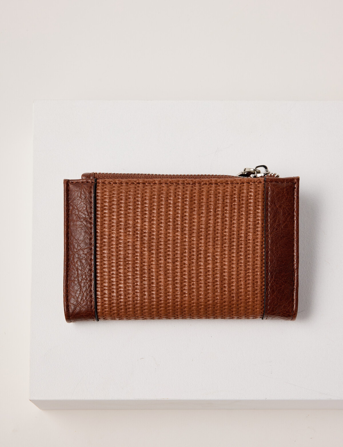 Pronta Moda Faux Straw Med Wallet, Tan & Brown - Wallets