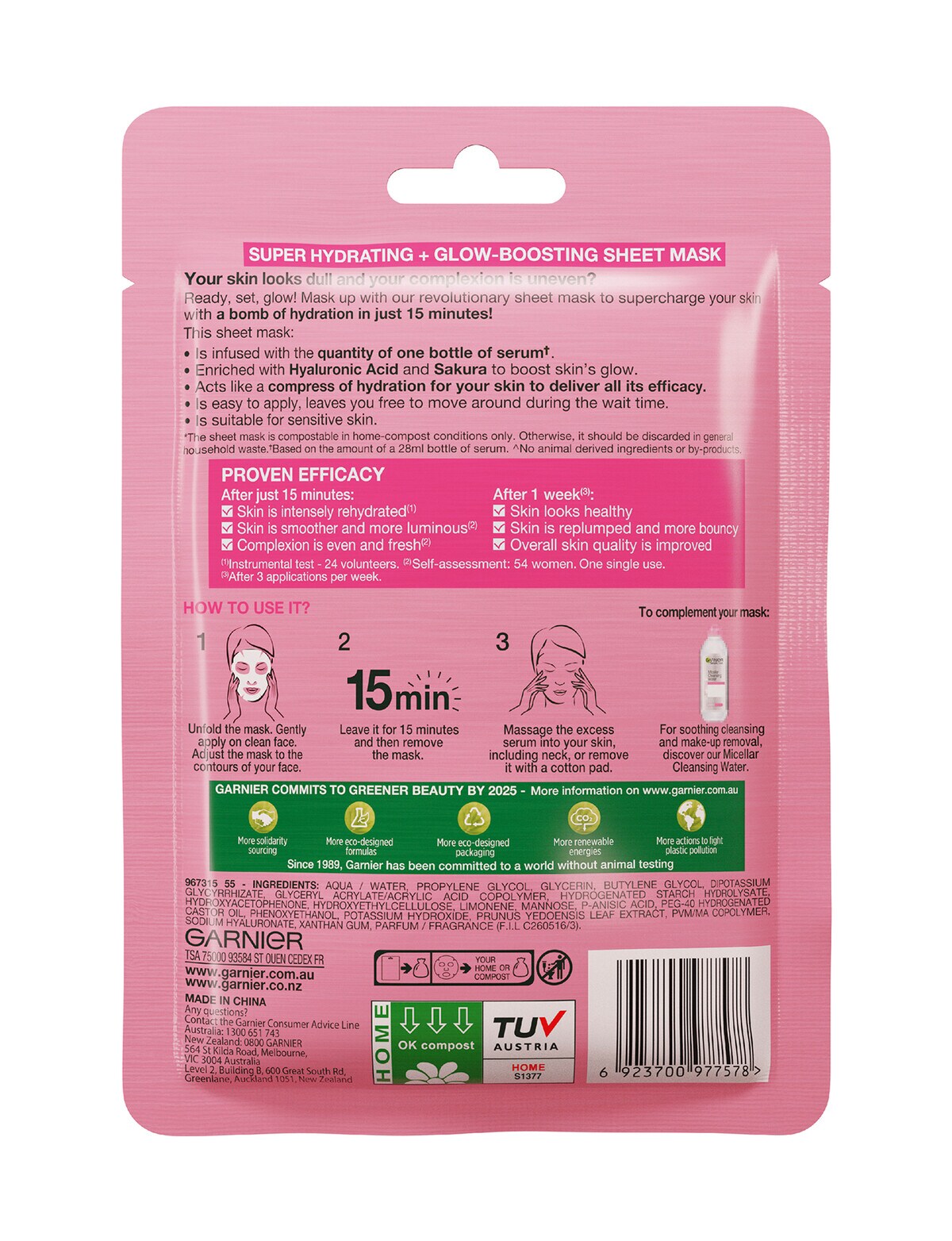 Garnier Hydra Bomb Sheet Mask Sakura, 28g - Treatments & Masks